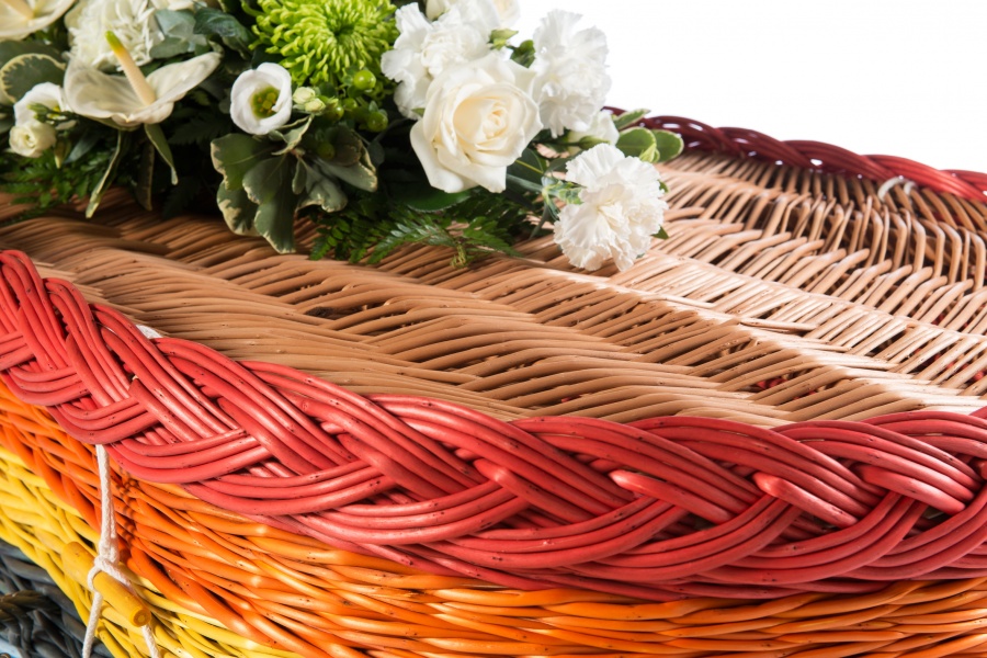 English Willow Rounded Coffin in Rainbow Colours - The green coffin ...